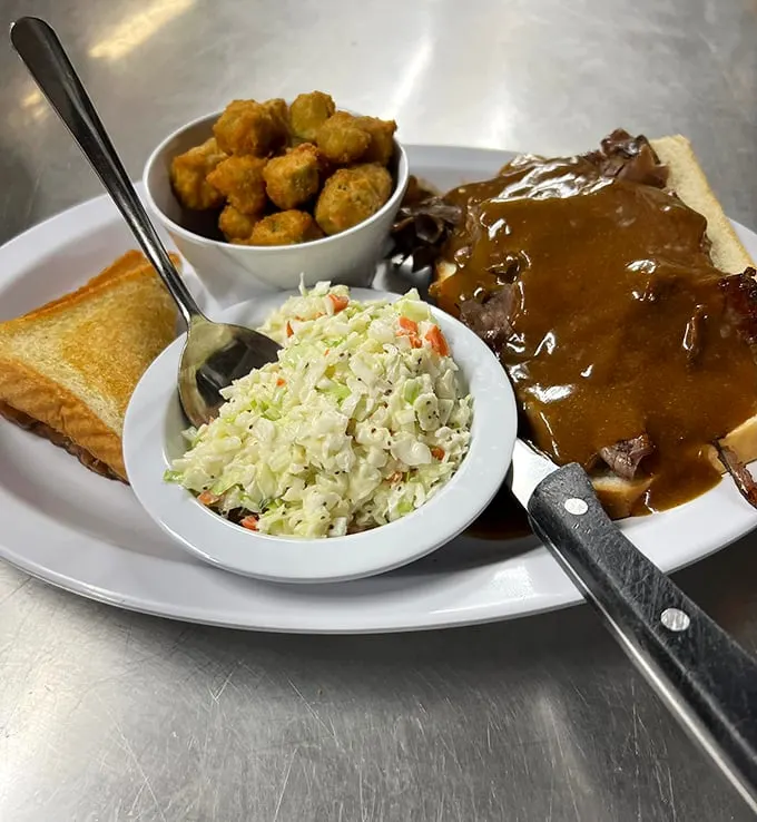 This isn't just roast beef—it's a religious experience on a plate. Tender meat, rich gravy, and sides that know their supporting role.