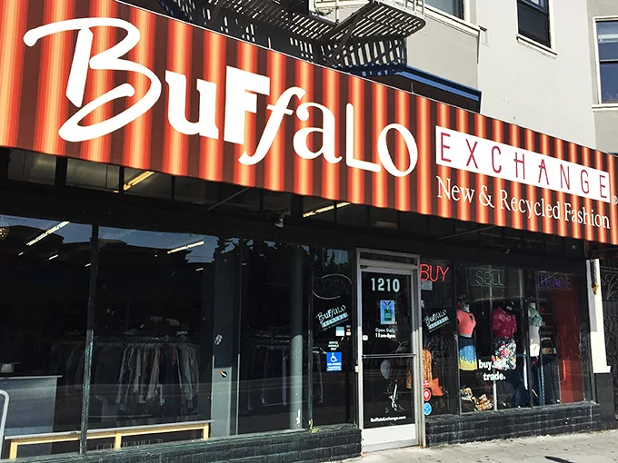 Buffalo Exchange's distinctive red-striped awning marks the spot where fashion goes for its second act in San Francisco.