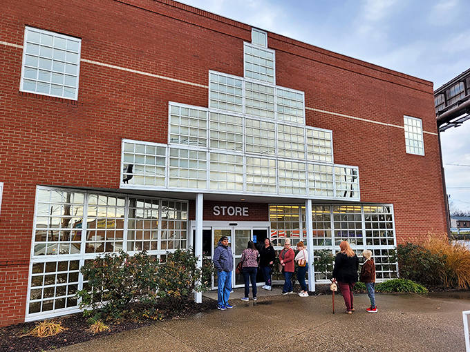 Goodwill Outlet's distinctive glass-block entrance—the architectural equivalent of "Abandon all budgetary restraint, ye who enter here."