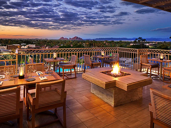 J&G's terrace at twilight—where Mother Nature provides the backdrop for your carnivorous masterpiece.