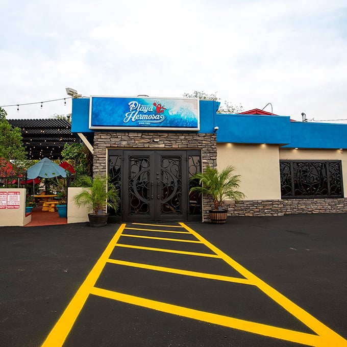 Playa Hermosa's inviting entrance promises a Mexican coastal getaway without the TSA pat-down or passport requirements.
