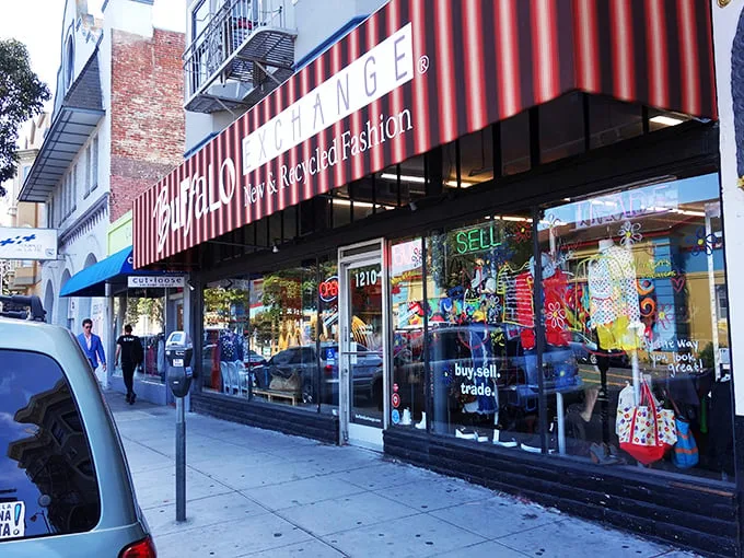Where Valencia Street's hipsters and bargain hunters converge – Buffalo Exchange's window displays promise fashion gold within.