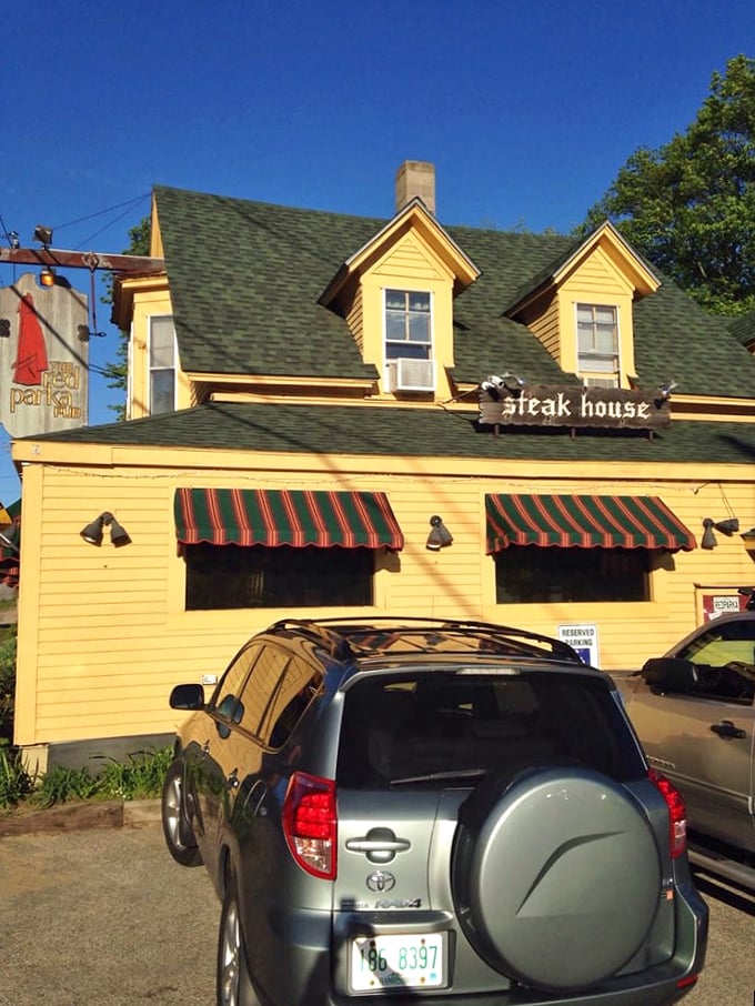 Red Parka's charming exterior feels like it should be on a postcard – "Wish you were here eating steak with me!"