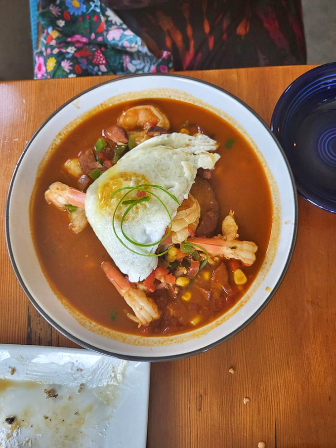Another angle of their legendary shrimp dish shows plump crustaceans, sweet corn, and savory broth—a holy trinity of Southern flavors worth the pilgrimage.