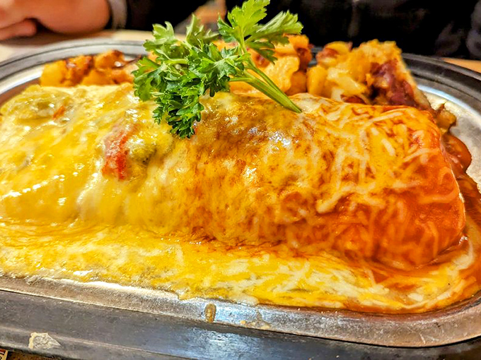The breakfast burrito that launched a thousand food dreams—Christmas-style with both red and green chile, because why choose?