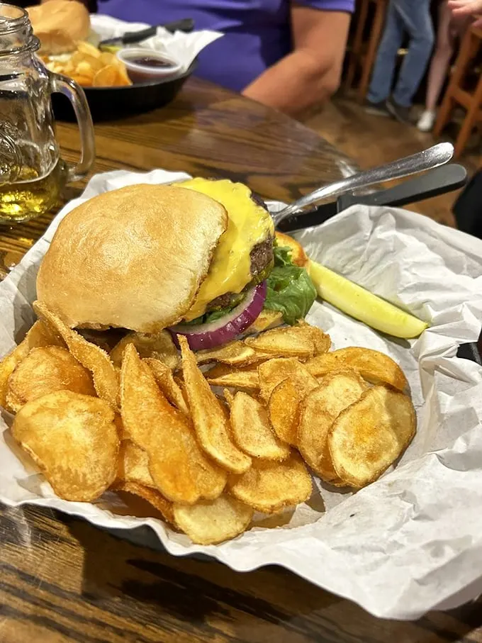 A classic cheeseburger with house-made chips – proof that even their "regular" offerings deserve a standing ovation.