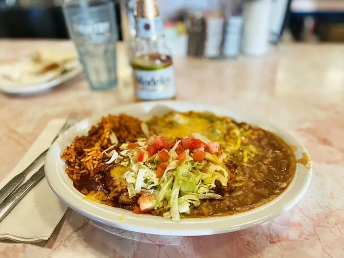 Christmas came early! Red and green chile sauces transform an ordinary plate into New Mexico's most delicious color palette.