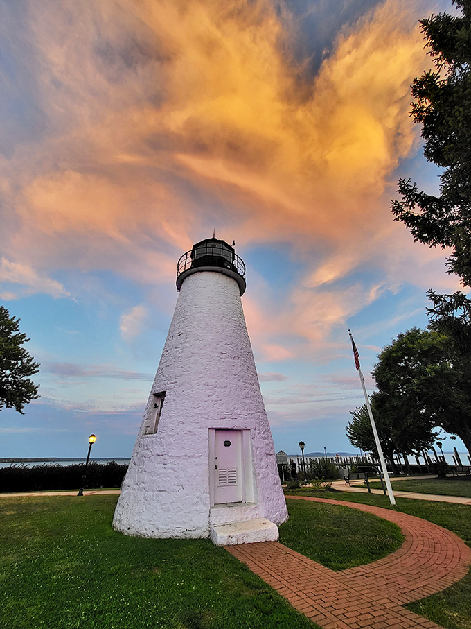 Sunset transforms the lighthouse into a postcard-perfect moment. Mother Nature showing off her lighting skills at Maryland's oldest continuously operated beacon.