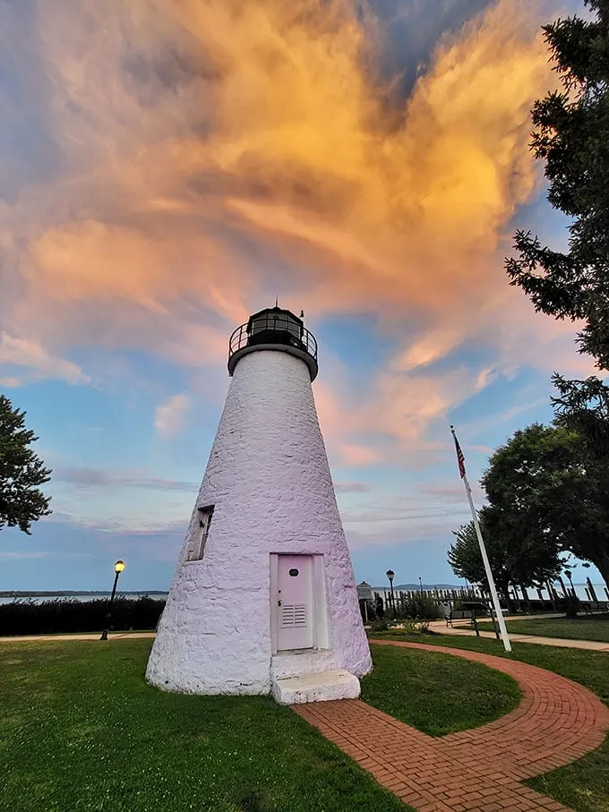 Sunset transforms the lighthouse into a postcard-perfect moment. Mother Nature showing off her lighting skills at Maryland's oldest continuously operated beacon.