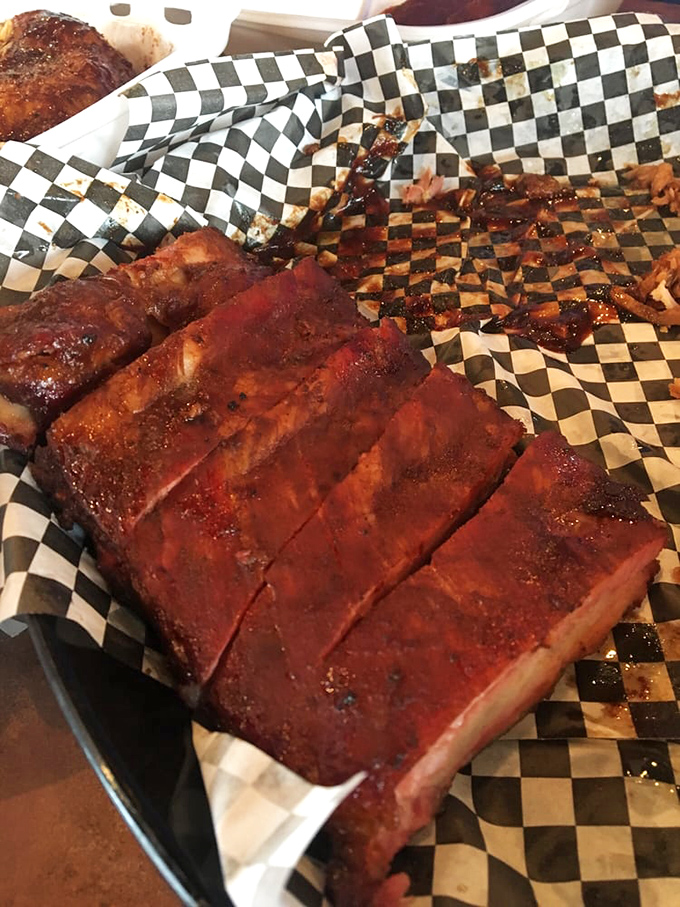 Half rack? More like half heaven. These ribs have the kind of color that makes professional food photographers weep with joy.