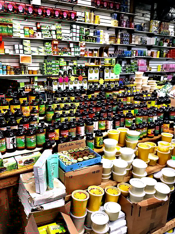 Nature's pharmacy meets Baltimore hustle. These bottles of herbal remedies promise everything from vitality to peace of mind—grandma would approve.