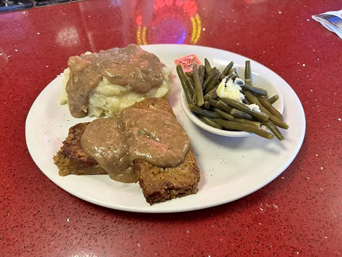 Meatloaf that would make your grandmother both jealous and proud. The gravy doesn't ask permission before improving everything it touches.