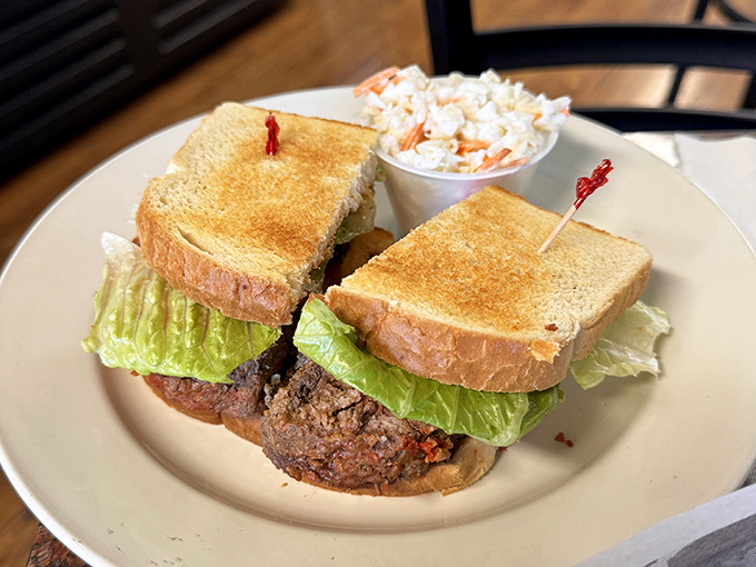 The meatloaf sandwich—where yesterday's comfort food becomes today's handheld masterpiece, with coleslaw that's not an afterthought but a worthy sidekick.