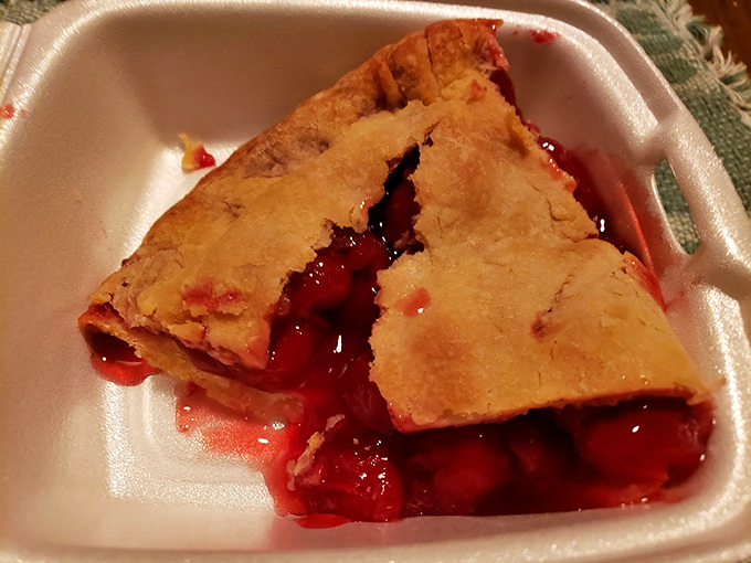 That cherry pie isn't just dessert – it's edible poetry with a perfectly flaky crust that shatters just right with each bite.