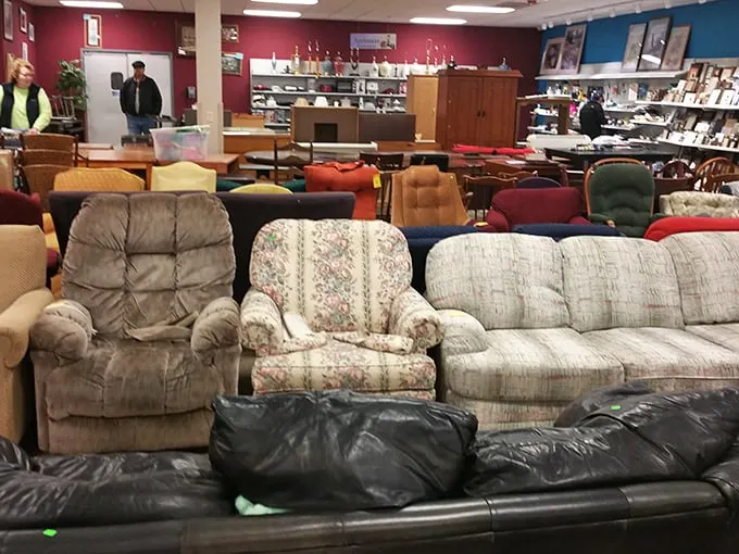 The furniture section requires vision – seeing past the floral patterns to the solid bones underneath. One person's castoff is another's conversation piece.