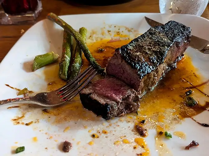 This strip steak with asparagus isn't just dinner—it's a religious experience. The perfect medium-rare speaks the universal language of "yum."
