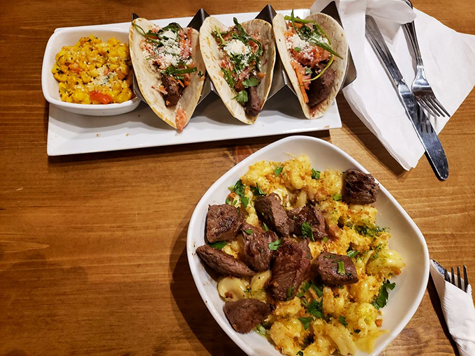 Who knew tacos and mac and cheese could share a table so beautifully? This isn't just comfort food – it's comfort food that went to culinary school.