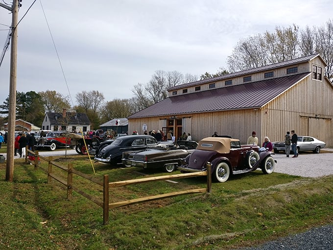 The bright blue racing machine draws a crowd, proving that automotive passion crosses generations and creates connections between perfect strangers.