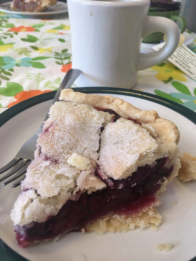 The perfect blueberry pie doesn't exi— Oh wait, here it is! Sugar-dusted crust barely containing its purple treasure.