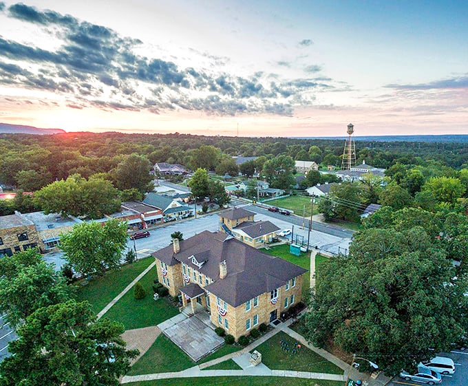 From above, Mountain View reveals its perfect nestling among the Ozarks—a town that found the sweet spot between civilization and wilderness.