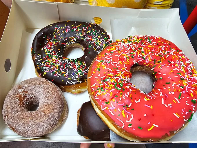 The sprinkle-to-donut ratio here deserves a Nobel Prize. Each one is like edible confetti celebrating the fact you made it to Randy's.
