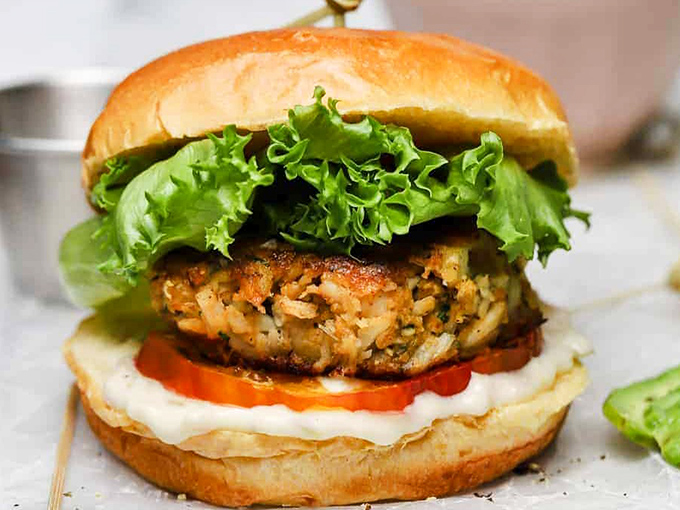 Another angle of perfection—notice how that brioche bun seems to embrace the crab cake with the tenderness of a first dance.