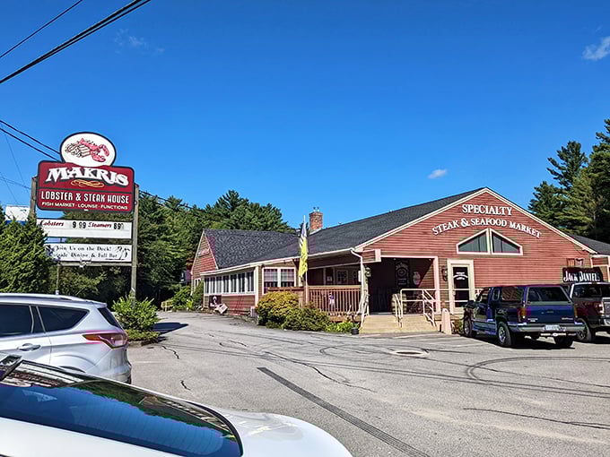 Makris stands proudly with its "Lobster & Steak House" sign – no fancy frills needed when the food speaks volumes.