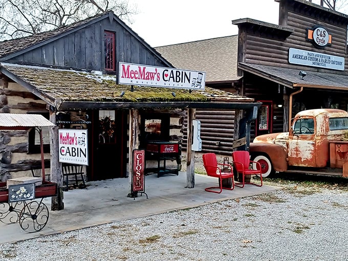 MeeMaw's Cabin serves up nostalgia with a side of rustic charm – that vintage truck hasn't moved since Reagan was president!