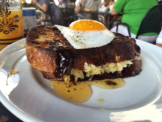 Breakfast grilled cheese that's had an existential awakening. That sunny-side up egg crowns this masterpiece like the cherry on a sundae, only much more satisfying.