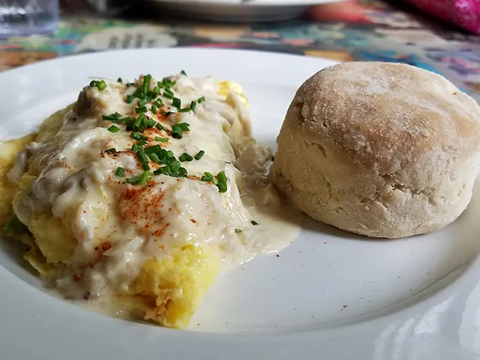 Not all biscuits are created equal – Surrey's pillowy clouds paired with creamy gravy prove that breakfast really can solve most of life's problems.