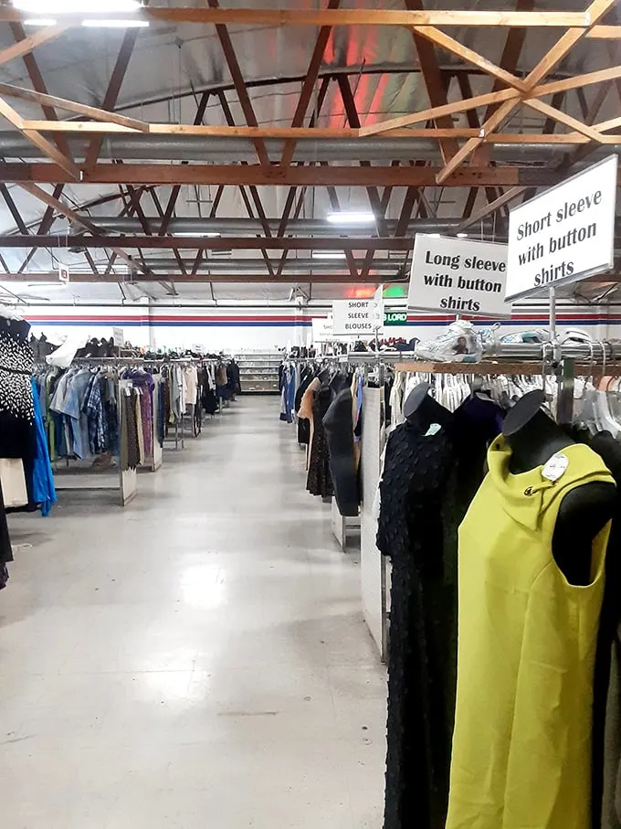 Button-down shirts stand at attention, awaiting their next career move. The neon yellow number practically screams, "Pick me for your next Zoom call!"