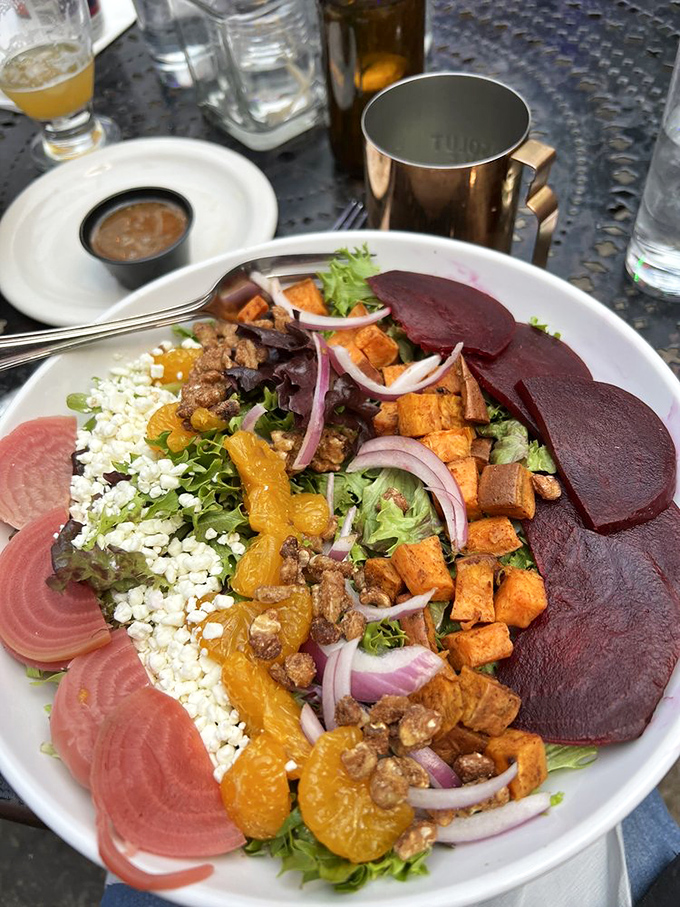 This harvest salad isn't just eating your vegetables—it's a colorful canvas of beets, sweet potatoes, and goat cheese that makes virtue feel like indulgence.