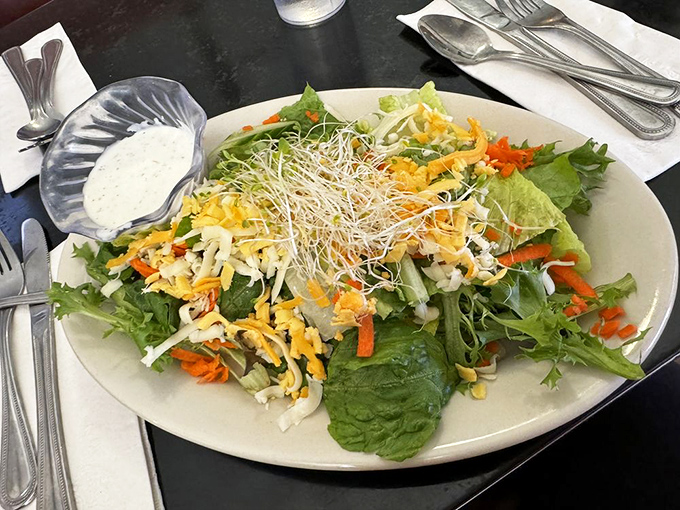 This isn't just a salad, it's a color explosion on a plate. With sprouts, shredded cheese, and fresh veggies, it's Kansas showing off its brighter side.
