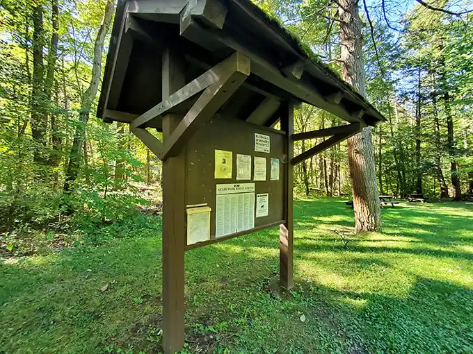 The information board—where cell service doesn't matter and paper maps still reign supreme in this delightfully analog corner of Pennsylvania.
