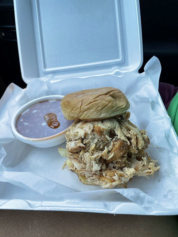 This pulled chicken sandwich isn't just good—it's "text your friends while still chewing" good. Simple. Honest. Transcendent.