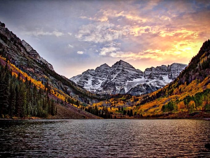 Maroon Bells at sunset – where Colorado shows off with colors that would make a Renaissance painter weep with inadequacy.