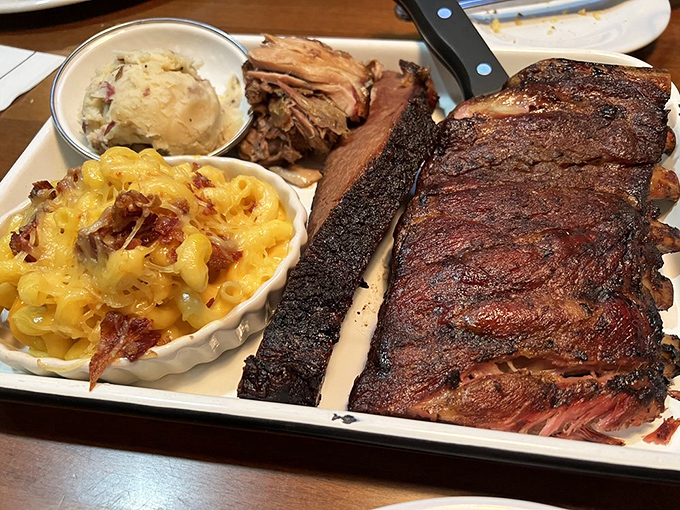 Brisket with the perfect bark, pulled pork, and mac and cheese that's more indulgent than your last online shopping spree—comfort food elevated to an art form.