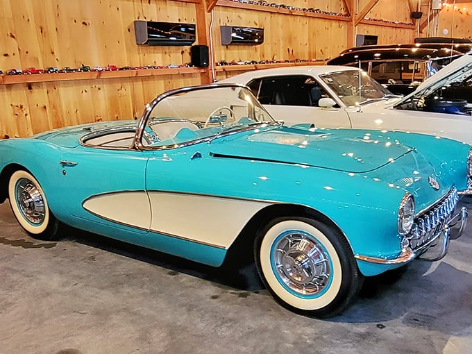 The museum's interior showcases vehicles with enough breathing room to appreciate every curve and chrome detail—no bumper-to-bumper traffic here!