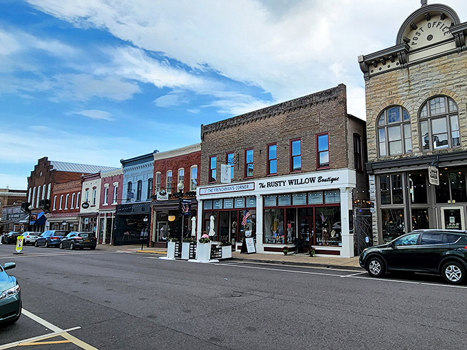 The Rusty Willow Boutique and its neighboring shops create that perfect small-town streetscape. It's retail therapy with a side of architectural appreciation.