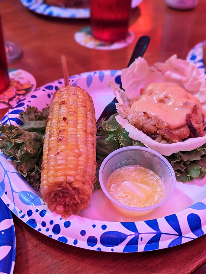 Corn on the cob and crab cake—the unexpected duo that proves The Turf Club isn't just playing around. Simple food, executed with surprising finesse.