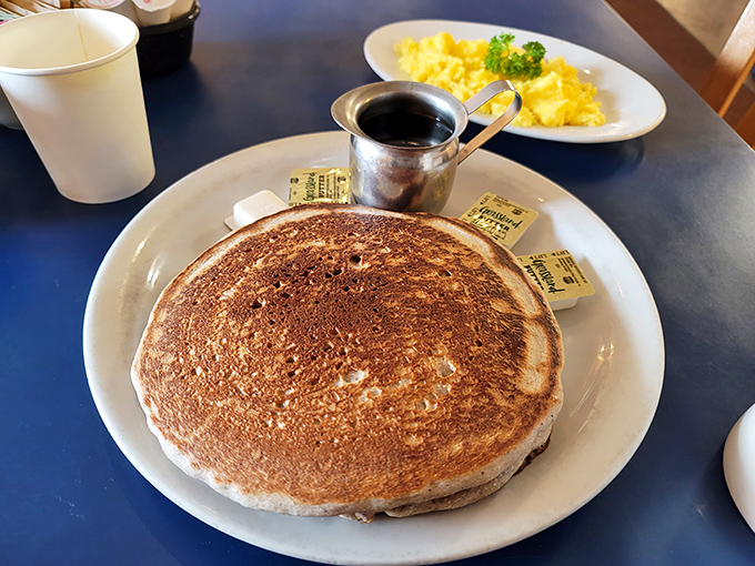 This pancake isn't just big—it's the size of a small New Mexican territory. Bring reinforcements or prepare for delicious defeat.