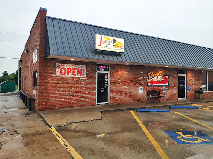 Brick, neon, and promise – the architectural equivalent of "don't judge a book by its cover" in delicious form.