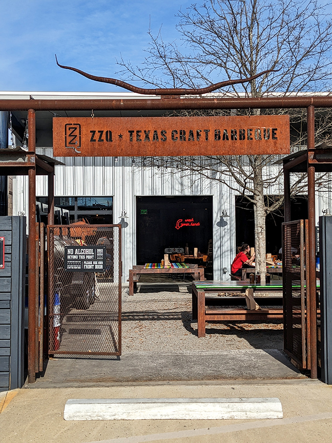The entrance says it all – serious barbecue requires serious gates, preferably with a Texas star.