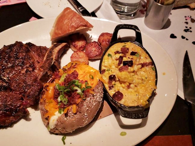 This isn't just a steak—it's a ceremony. The corn and bacon side dish appears to be auditioning for the role of "most unforgettable supporting character."