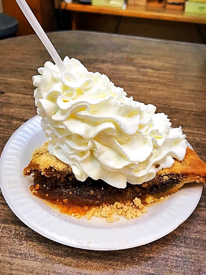 Shoo-fly pie à la mode: where molasses-sweet tradition meets cloud-like whipped cream in a marriage that would make even the most stoic Amish elder smile.