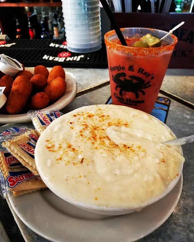 She-crab soup so rich it should come with its own tax bracket. Those saltines aren't garnish—they're essential equipment.