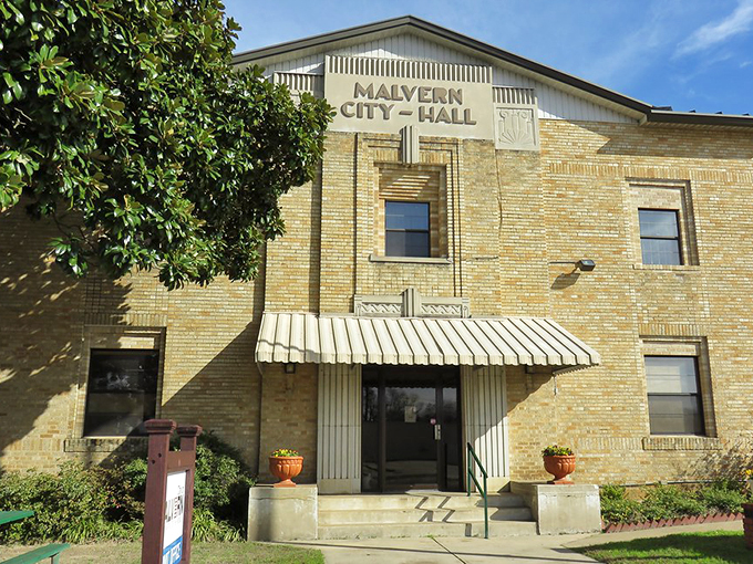 Malvern City Hall stands as a testament to brick craftsmanship, wearing its "Brick Capital" heritage with architectural pride and a touch of Art Deco flair.