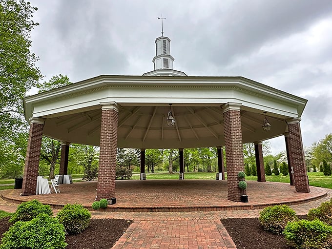 This elegant pavilion has hosted countless community gatherings, from summer concerts to weddings, all under Kentucky's ever-changing skies.