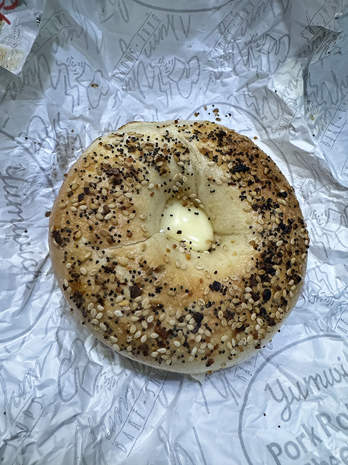 This everything bagel doesn't need to shout its credentials. It whispers, "I may not be a donut, but I've earned my place at this table."