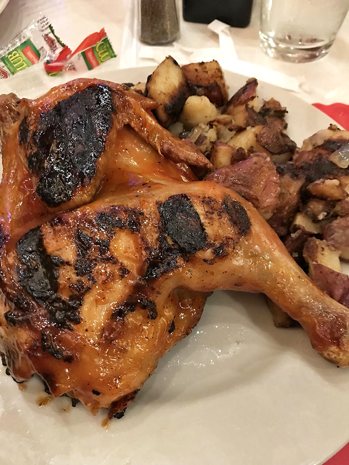 This chicken didn't just meet fire—they had a meaningful relationship. The char marks tell stories of flavor transformation.